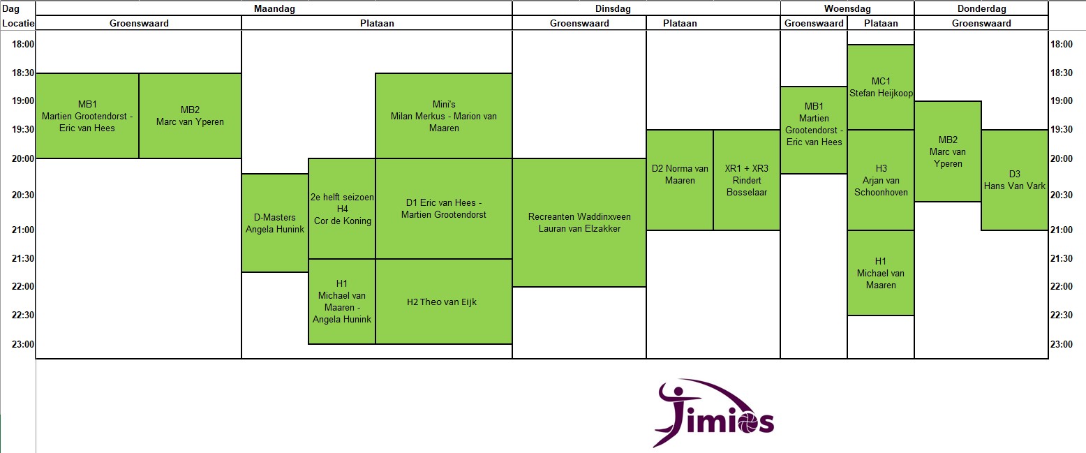Zaal- en trainingsschema – Volleybal Vereniging Timios